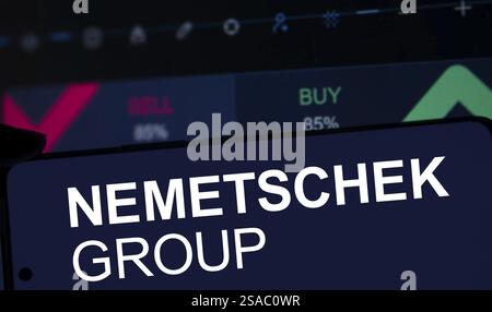 Nemetschek logo is displyed on smartphone. Nemetschek Group is a vendor ...
