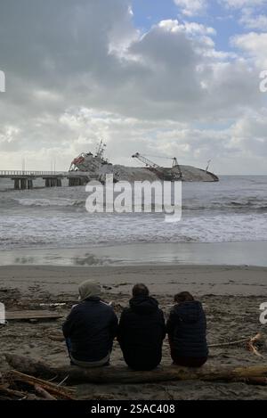Massa-Carrara, Tuscany, Italy, January 29th, 2025, shipwreck of the ...