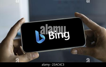 Bing logo is displyed on smartphone. Bing is a search engine owned and ...