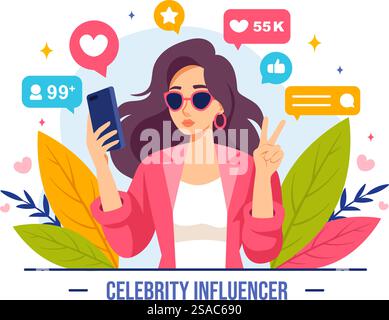 Celebrity Influencers Vector Illustration with Posts on Internet for ...