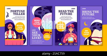 Fortune Teller Social Media Background Flat Cartoon Hand Drawn ...