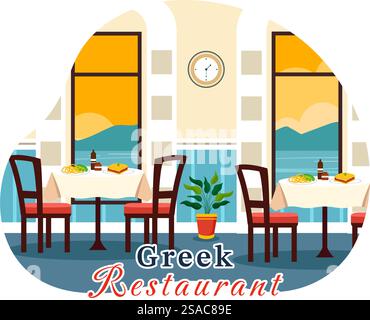 Greek cuisine traditional dishes menu. Vector Greek meals salads and ...