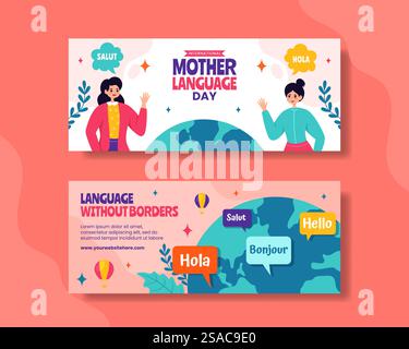 Mother Language Day Horizontal Banner Flat Cartoon Hand Drawn Templates ...