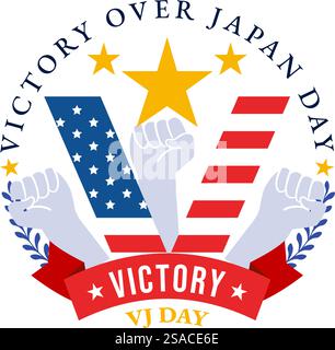 VJ Victory Over Japan Day Celebrate Vector Illustration with United ...