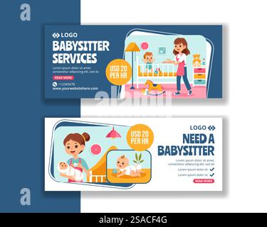 Babysitter or Nanny Services Social Media Post Flat Cartoon Hand Drawn ...