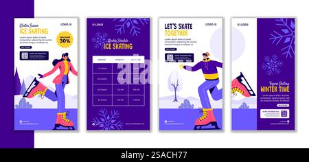 Ice Skating Social Media Stories Flat Cartoon Hand Drawn Templates ...