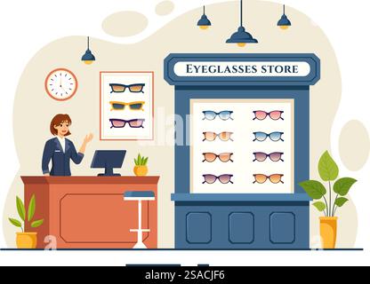 Eye Glasses Store or Optical Shop with Accessories, Optician, Checking ...