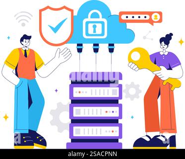 Social media security shield, illustration, vector on a white ...