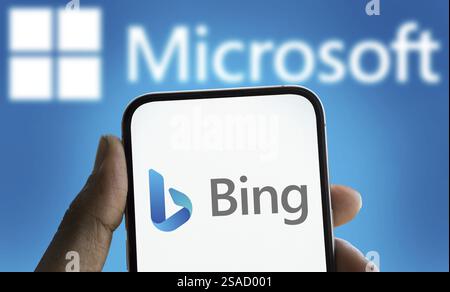 Bing logo is displyed on smartphone. Bing is a search engine owned and ...