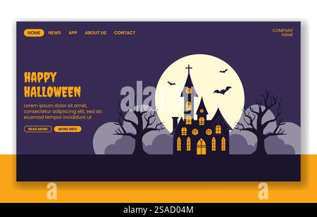 Halloween Night Party Background Landing Page Illustration With Witch ...