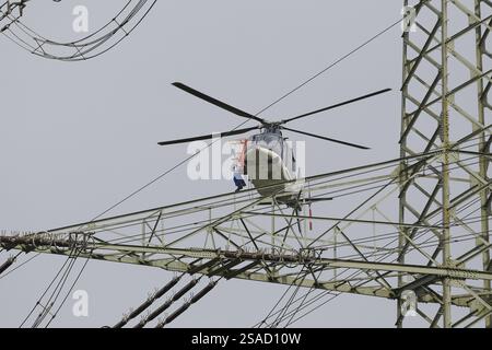 Installation of bird protection markings on overhead power lines by ...