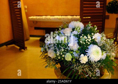 Funeral home. Mortuary. Final farewell to the deceased. Mourning ...