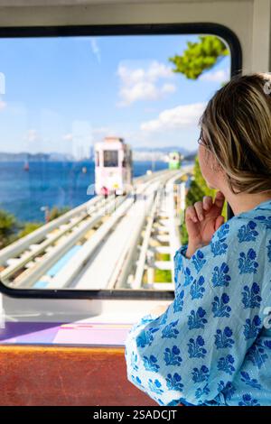 Colorful capsule train in Busan. Tourist attraction in South Korea ...