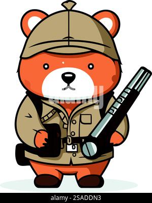 Funny bear in military uniform holding heavy weapon, military equipment ...