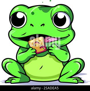 Cute cartoon frog with a piece of bread. Vector illustration Stock ...