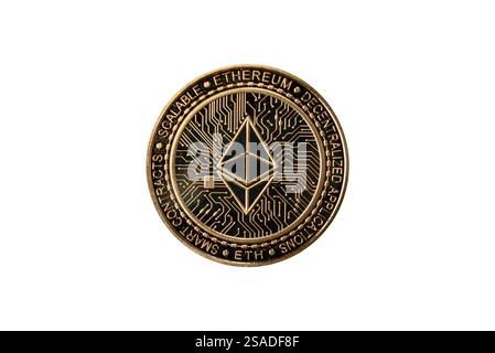 Ethereum cryptocurrency dummy in the form of a round iron coin ...