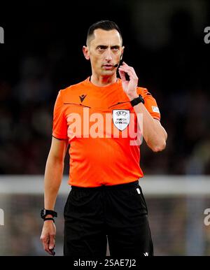 Referee Jose Maria Sanchez Martinez speaks to players during the ...