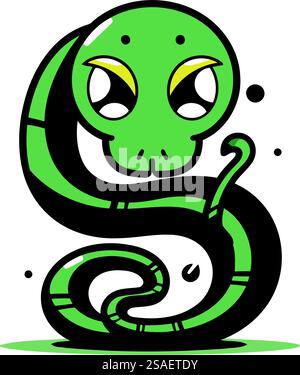 A vector cartoon illustration of a snake with its mouth open and sharp ...