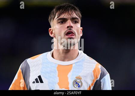Raul Asencio of Real Madrid warms up during the Spanish League, LaLiga ...