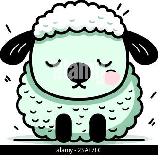 Cute cartoon sheep with sad expression. Vector illustration isolated on ...