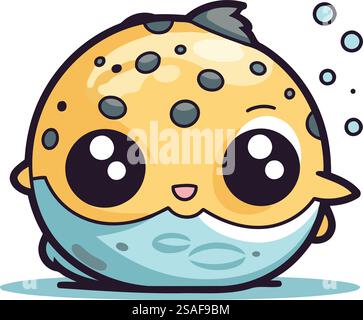 Cute cartoon puffer fish. Vector illustration on white background Stock ...