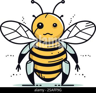 Cute cartoon bee with sad face. Vector illustration isolated on white ...