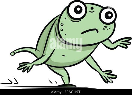 Funny cartoon frog running. Vector illustration isolated on white ...