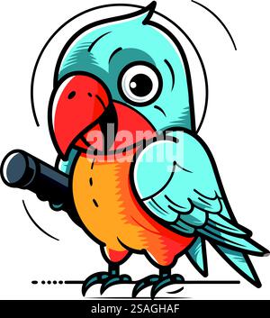 Cute cartoon parrot with a baseball bat. Vector illustration Stock ...