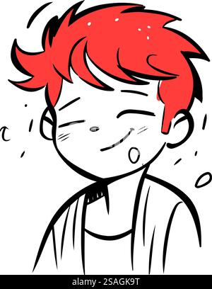 Cute red haired boy drawing with pencil. Vector illustration Stock ...