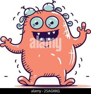 Cute monster, funny cartoon character, colorful hand drawing. Cheerful ...