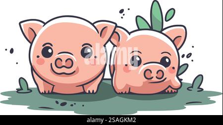 Cute baby pig character on white background Stock Vector Image & Art ...