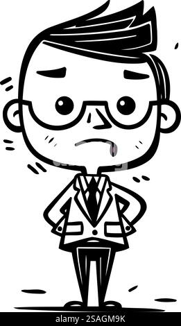 Cartoon vector doodle stickman boss is playing large drum to force ...