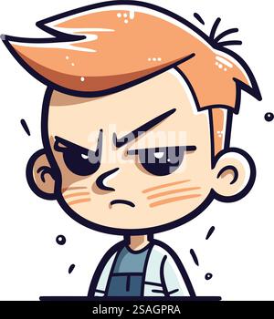 Angry boy cartoon vector illustration. Hand drawn angry boy icon Stock ...