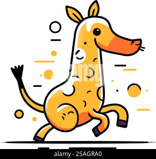 Funny cartoon giraffe running in the rain. Vector illustration Stock ...