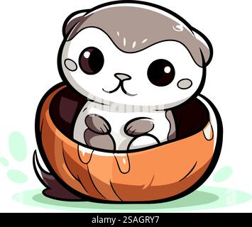 Cute little sloth sitting in a pumpkin. Cartoon animal character for ...