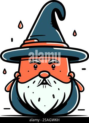 Cartoon wizard with a mustache. Vector illustration. Isolated on white ...