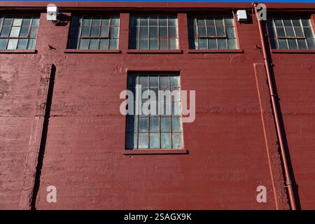 Old warehouse windows, some broken, on the Pacific National Exhibition ...