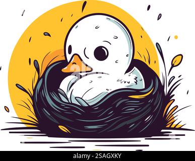 Illustration of a cute duck in a nest. Vector illustration Stock Vector ...