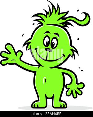 Funny cartoon monster creature waving hands. Vector Halloween ...