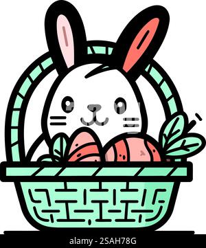 Easter eggs in basket, illustration, vector on a white background Stock ...
