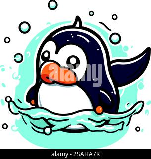 Cute cartoon penguin swimming in the water. vector illustration Stock ...