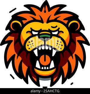 A lion head mascot logo design in brown and blue colors on a white ...