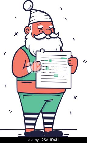 Santa Claus with a list of tasks. Vector illustration in cartoon style ...