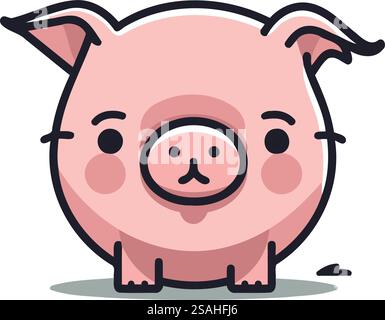 Cute pig isolated on white background. Funny cartoon character farm ...