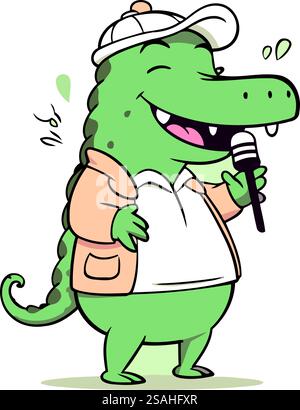 Cute cartoon crocodile character singing a song. Vector illustration ...