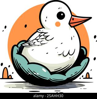 Duck in the nest. Hand drawn vector illustration isolated on white ...