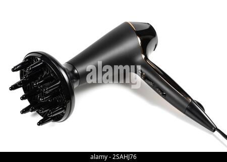 Hair dryer with diffuser rotating concentrator nozzle and a deep bowl ...