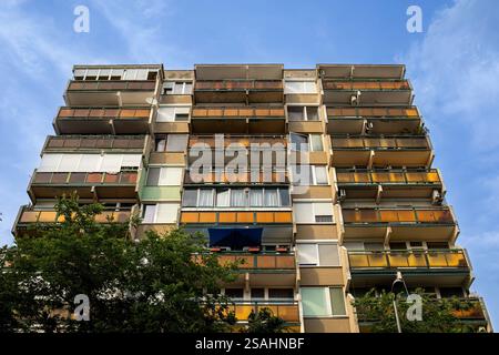 Panel building built in the communist era.Hungary,Budapest. High ...