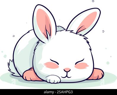 Cute little rabbit sleeping on a pillow. Vector cartoon illustration ...