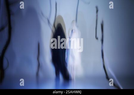 Surreal, mystical dance of ghostly ballerinas fading into mist. Light ...